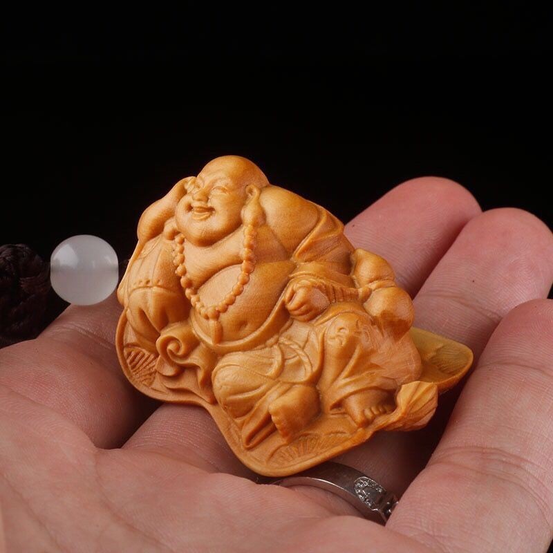 崖柏木雕文玩手把件佛像实木雕刻把玩件男汽车挂件笑口常开弥勒佛Yaba Wood Carving Wenwan Handle Piece ...