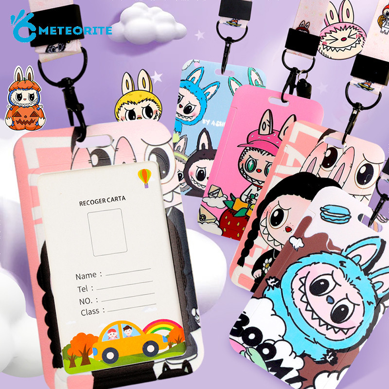 Trendy Anime Labubu Character Print Card Sleeve with Hanging Rope ...