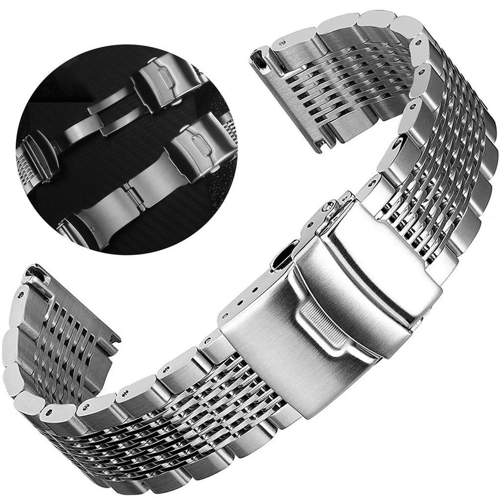 Solid Stainless Steel Watch Band 18mm 20mm 22mm 24mm Mesh Watch Bands Silver Black Metal Watch ...