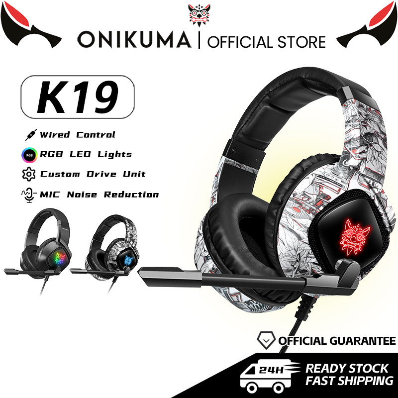 ONIKUMA K19 Game Headsets RGB Lights Wired Control Mic Noise Reduction ...