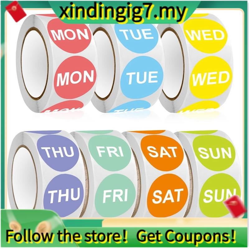【IN STOCK】7 Day of the Week Sticker,1 Inch Round Day Dot Food Rotation ...