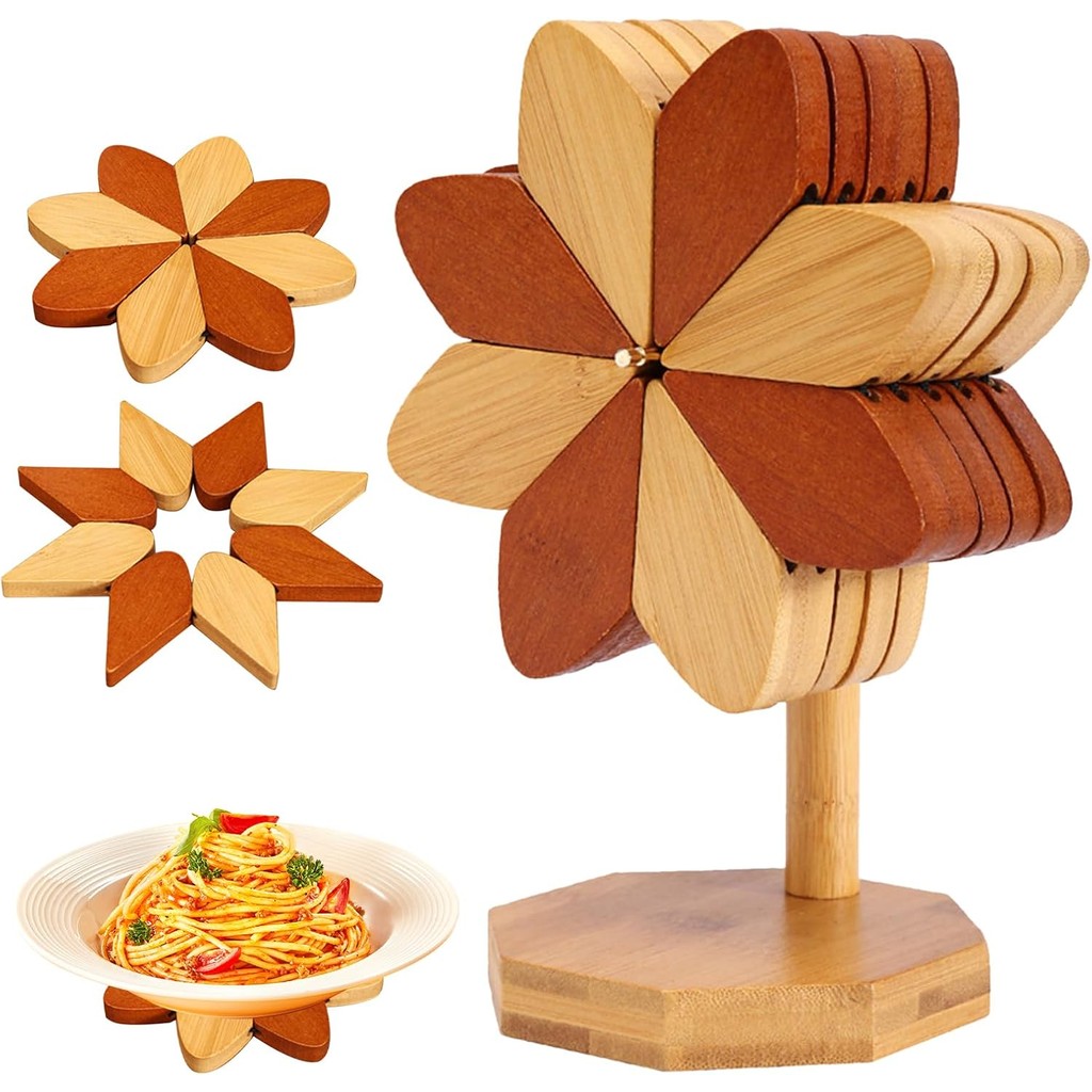 Bamboo Windmill Shape Table Mat Heat Resistant Mat Solid Wooden Coaster ...