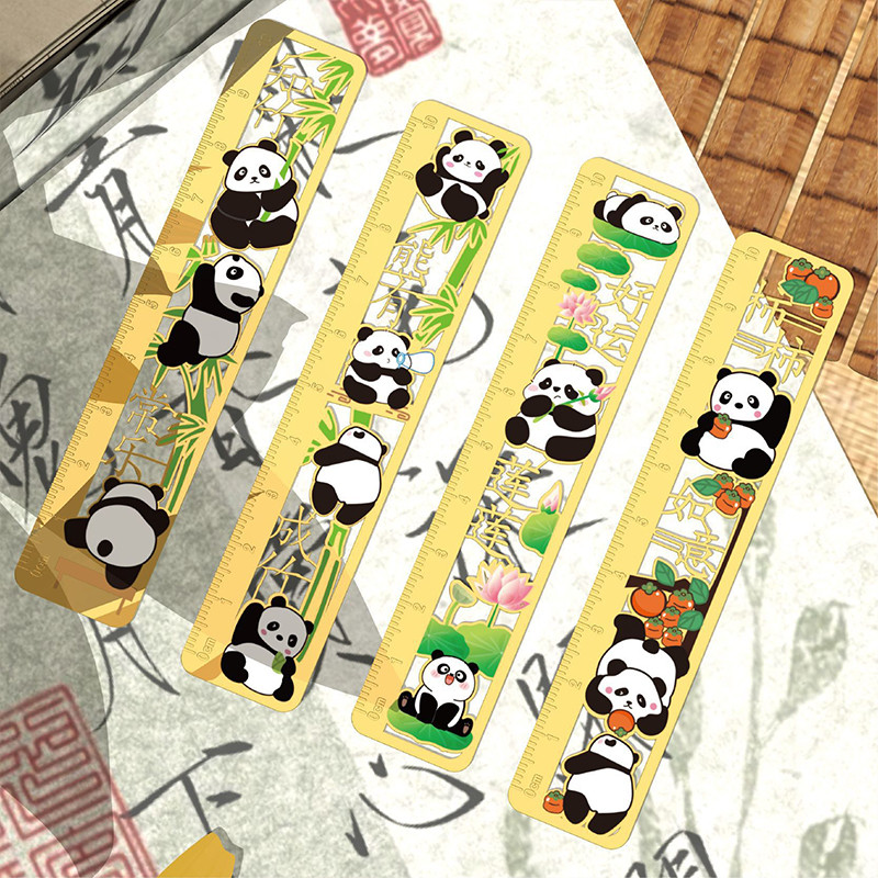 Cute Cartoon Good Luck Series Metal Panda Bookmark Ruler Student ...