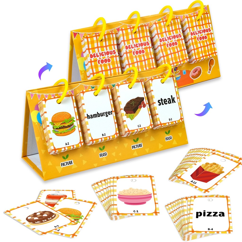 92Pcs Food Vocabulary Flashcards for Kids Double Side English Words ...