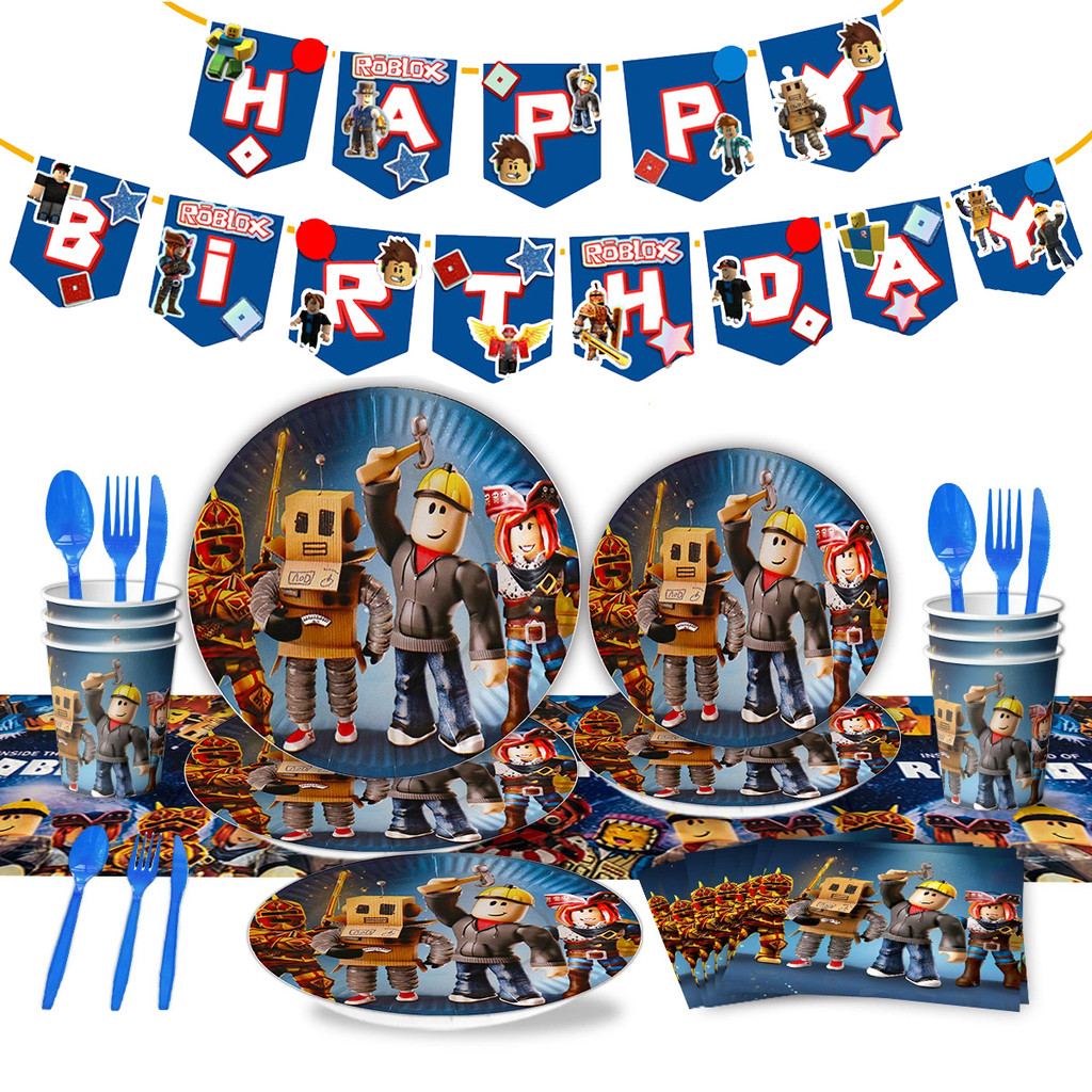 Roblox Theme Banner Cake Topper Paper Plates Cups Kids Birthday Party ...