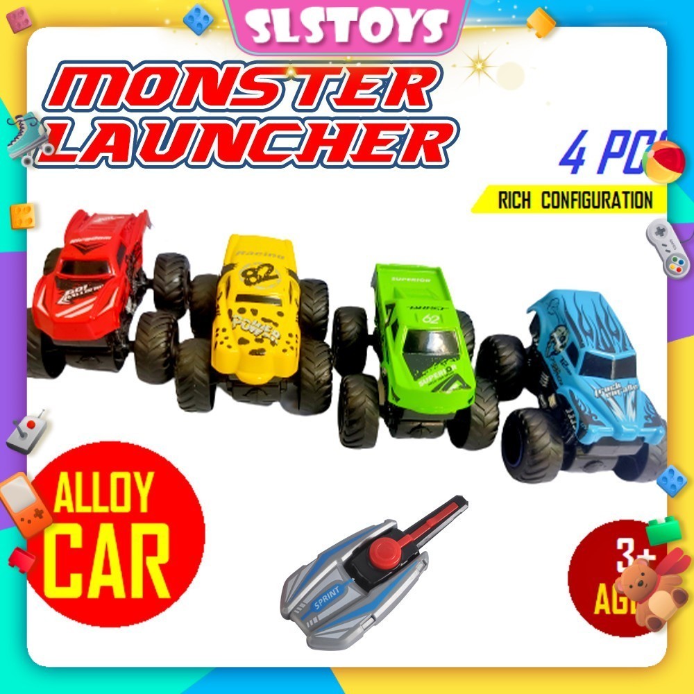 [4 IN 1] Speed Key Launcher Monster Playset Alloy Car Die-cast Vehicle ...