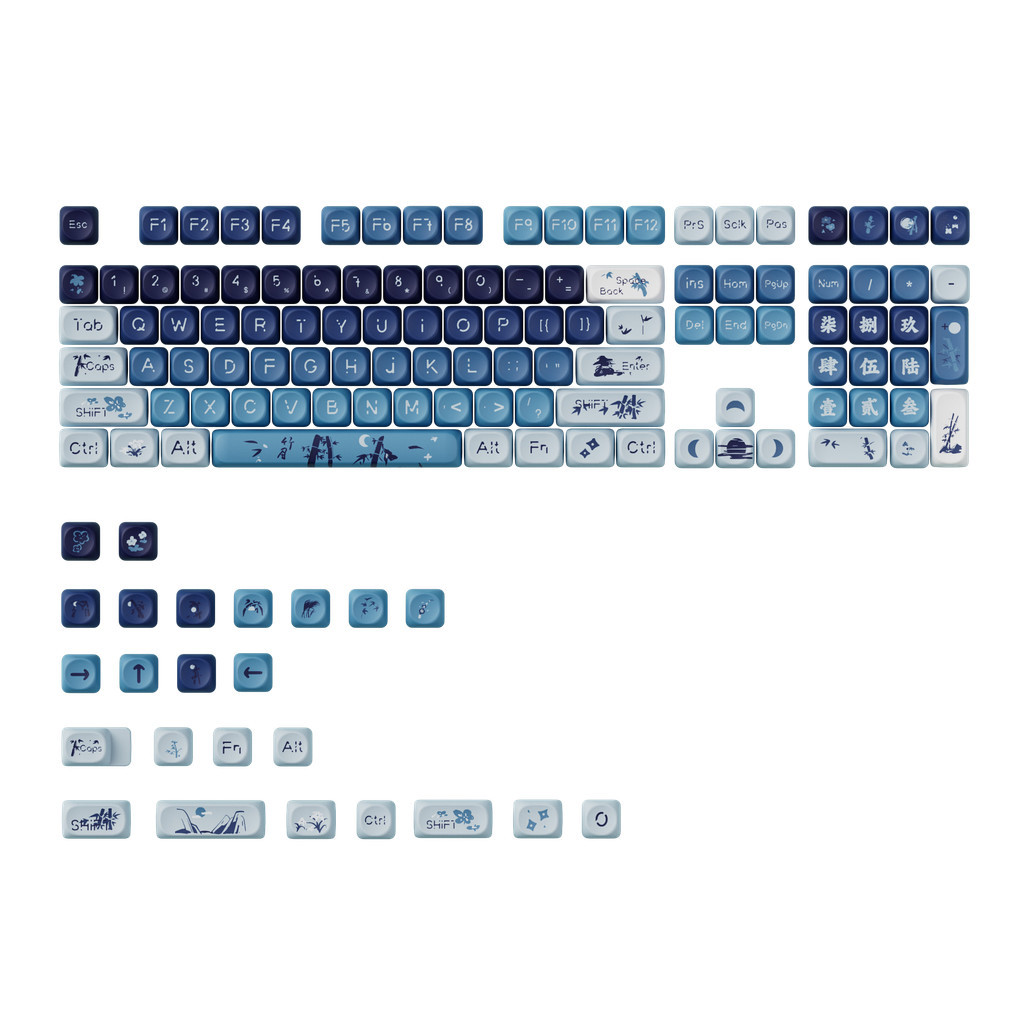 PBT Dye Sublimation Blue Theme Keycaps National Wind Column Moon OQO ...