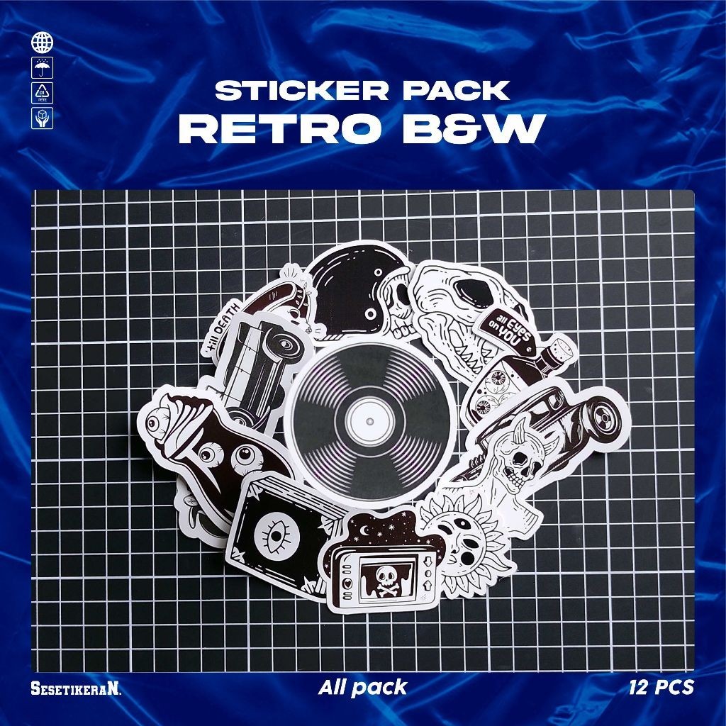 PUTIH HITAM Cool Cute Retro Black And White Cartoon Sticker Pack ...