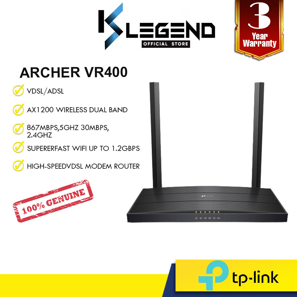 TP-LINK Archer VR400 AC1200 5Ghz Wireless Dual Band Streamyx VDSL Modem ...