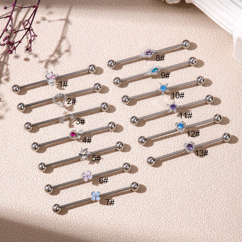Zircon Industrial Scaffold Body Piercing Ear Bar Barbell Stainless ...