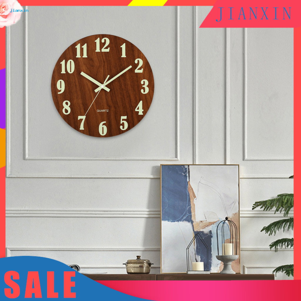 Dark Brown Wooden Clock Night Silent Wall Clock 12 Inch Wooden Wall ...