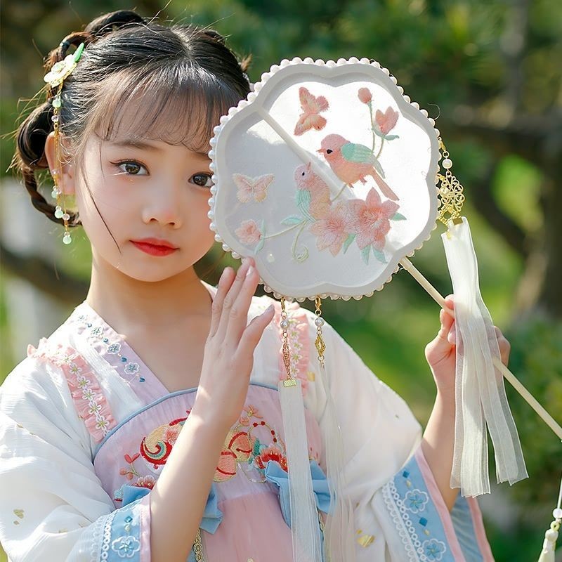 Ancient Style Embroidery Group Fan Hanfu Dance Fan Palace Fan Classical ...