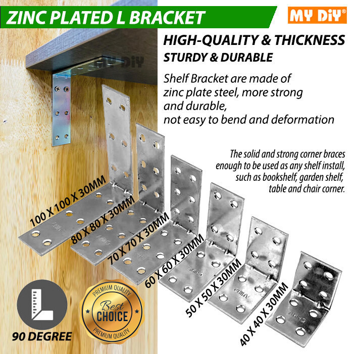 MYDIYSDNBHD - 2PCS ZINC PLATED L BRACKET / WALL SHELF / L JOIN / L ...