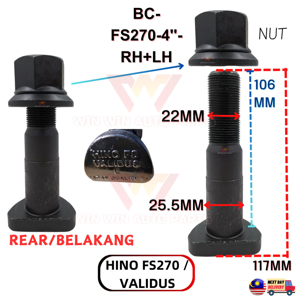 BC-FS270-4"-LH+RH Hino Validus FS270 (Rear/Belakang) Wheel Hub Bolt ...