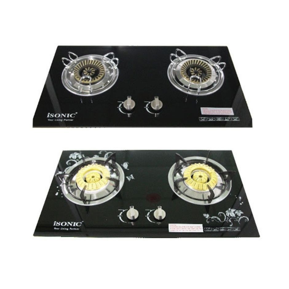 ISONIC 2 Burner Glass Gas Built In Hob Cooker Stove IGB 003 Dapur Gas ...