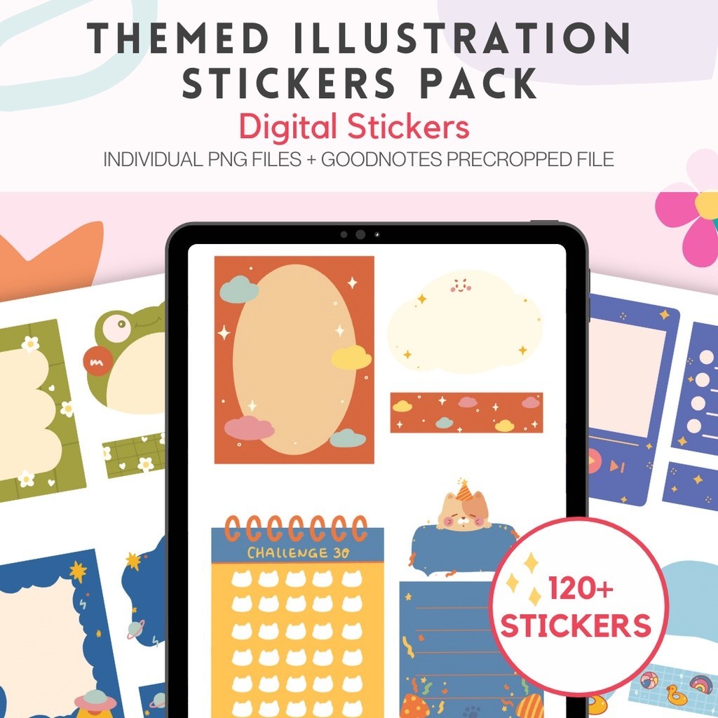 Themed Illustration Stickers Pack Cute | GoodNotes PNG Digital Stickers ...