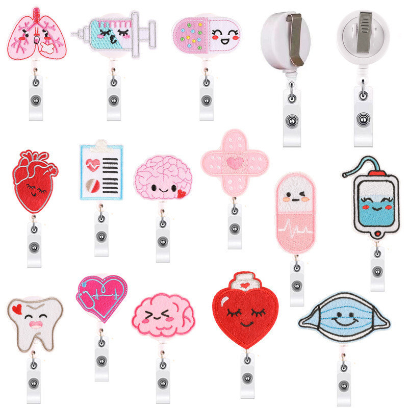 45 Styles Embroidered Medical ID Stethoscope Heart Badge Scroll Holder ...