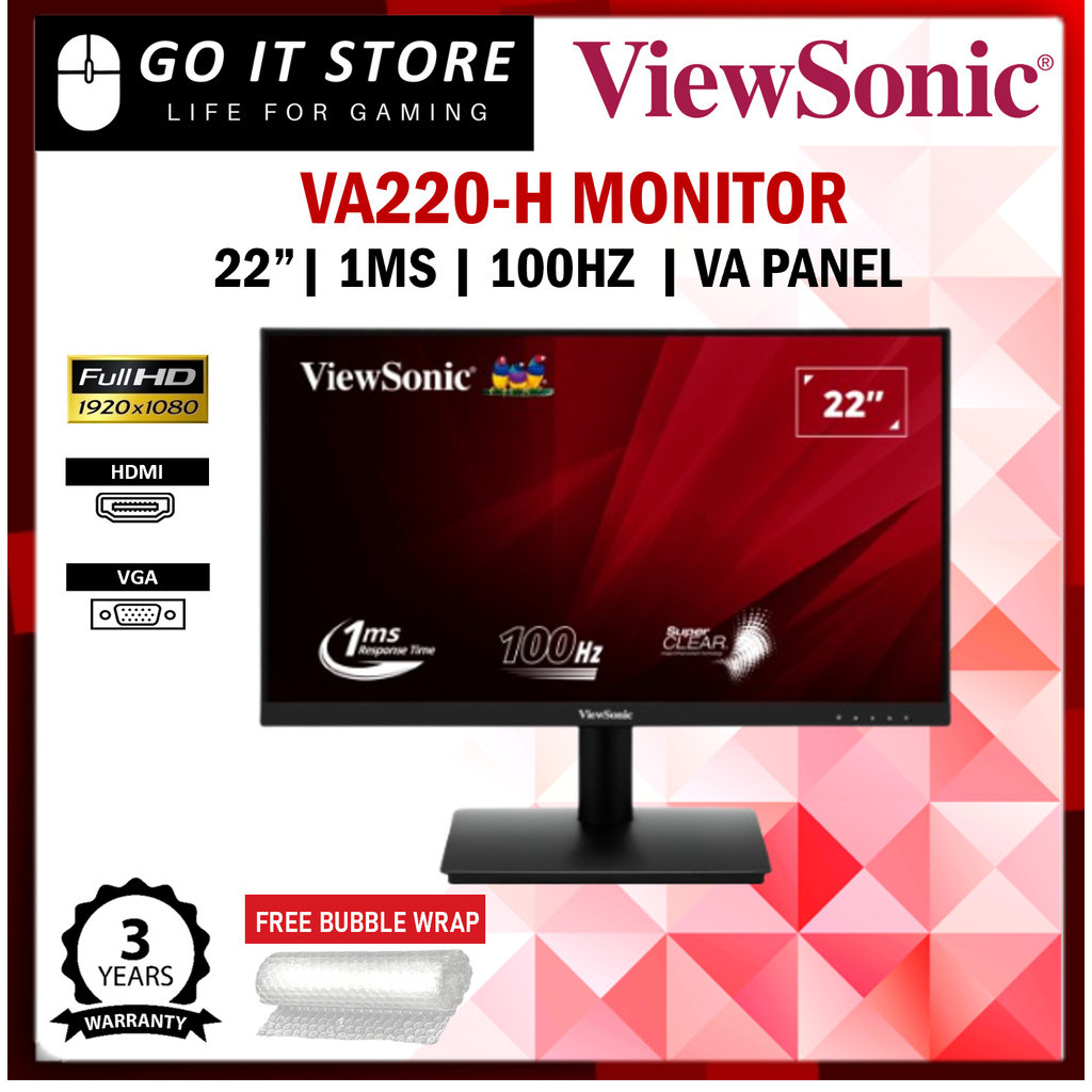 VIEWSONIC 22” VA220-H VA220H LED FULL HD 1920x1080P 100Hz 1MS ...