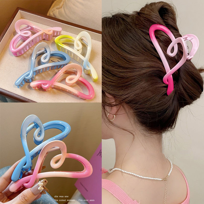 Sweet Girls Gradient Hear Love Butterfly Acrylic Hair Clip Grips ...