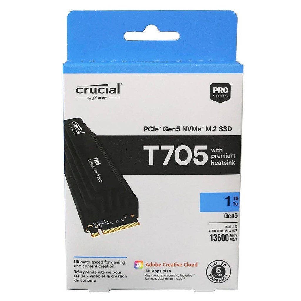 Crucial T705 1TB PCIe Gen5 NVMe M.2 2280 SSD with Black Heatsink (R ...