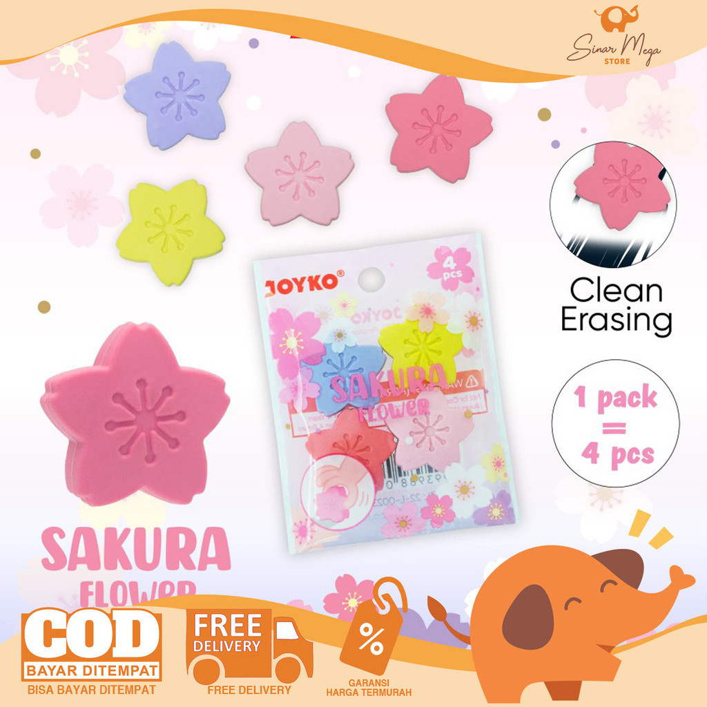New!! Cute Eraser ER-142 Sakura Flower Rubber Eraser 4-Flower Shapes ...
