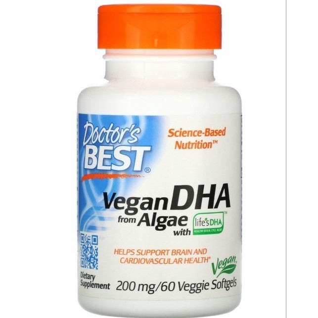 Doctor's Best, Vegan DHA from Algae with Life's DHA, 200 mg, 60 Veggie ...