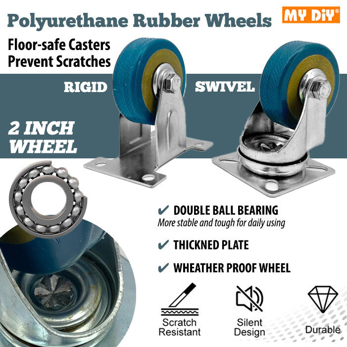 MYDIYHOMEDEPOT - 2" RUBBER CASTER WHEEL RODA ROLLER WHEEL RIGID (MATI ...