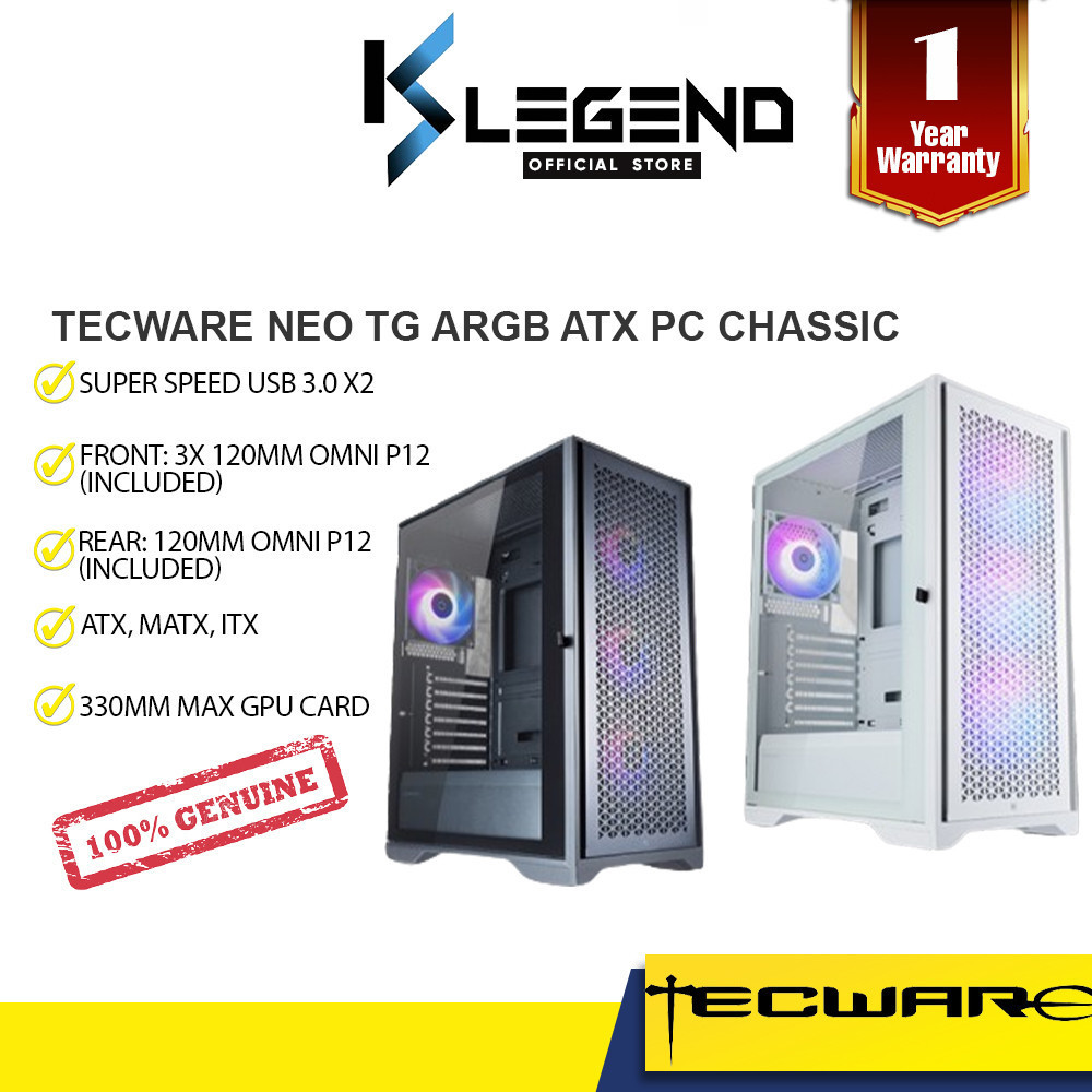 Tecware NEO TG ARGB ATX PC CHASSIC /PC CASING PRE-INSTALLED 4 UNIT OMNI ...
