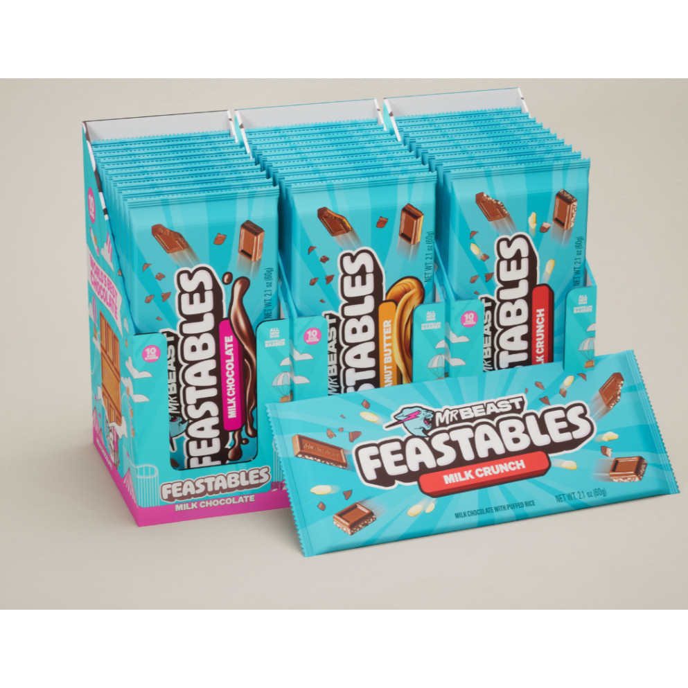 NEW Box of 10 Feastables MrBeast Milk Chocolate Crunch Peanut Butter ...