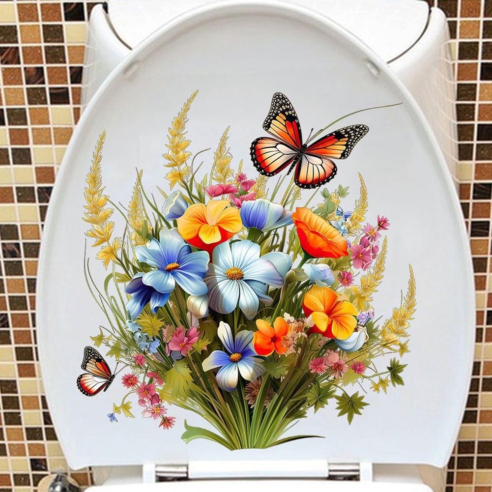 Butterfly Flower Toilet Seat Stickers Creative New Flower Butterfly ...