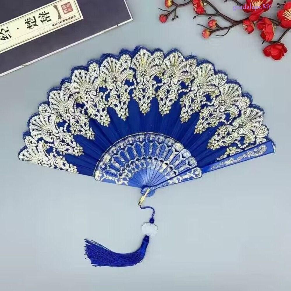 GUADALUPE Folding Fan Hand, Gold Powder Art Craft Chinese Dance Fan ...