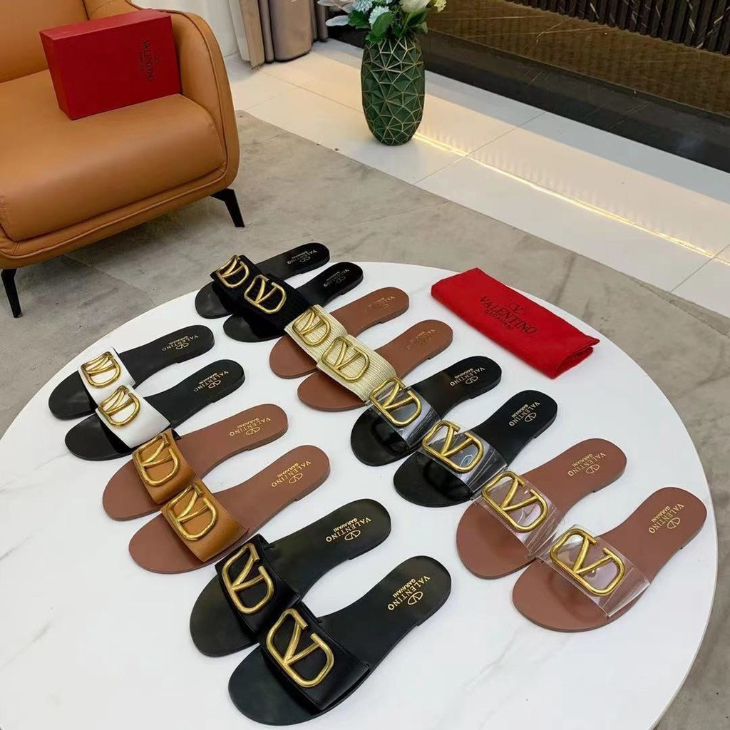 VT V-Buckle Lychee Grain Kulit Tulen Selipar Rata Bernilai Tinggi ...