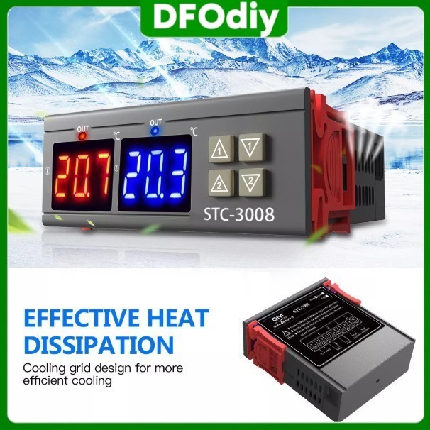 DFOdiy STC-3008 Dual Digital Temperature Controller Two Relay Output ...