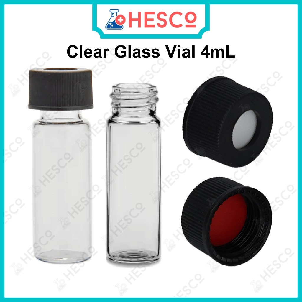 Clear Glass Vial Botol Kaca 4mL with Black Cap, Non-Sterile, 100pcs ...