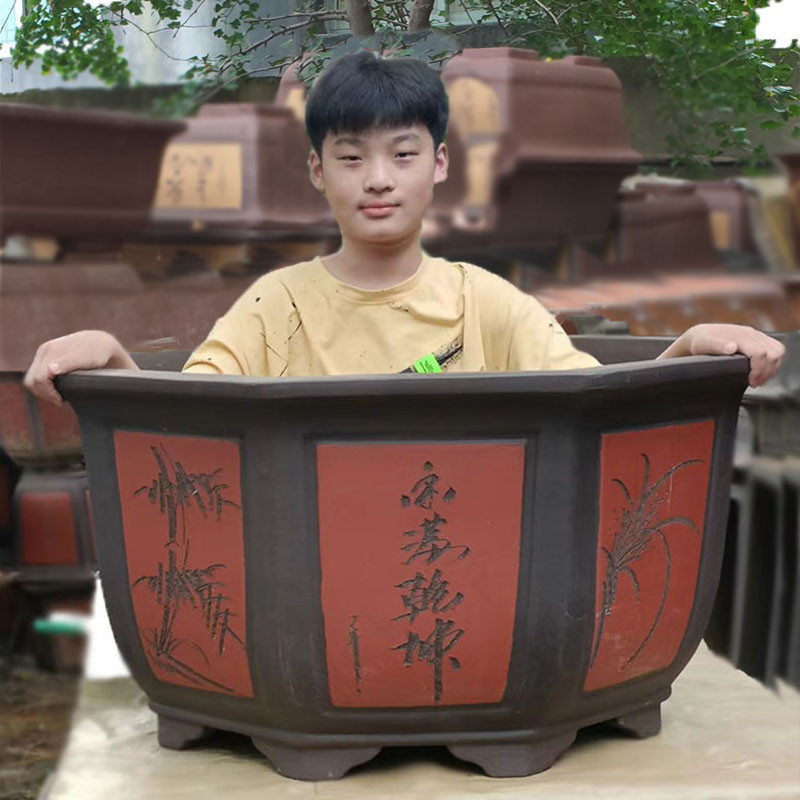 Pasu Bunga Tanah Liat Ungu Besar untuk Menanam Pokok, Diameter Besar ...