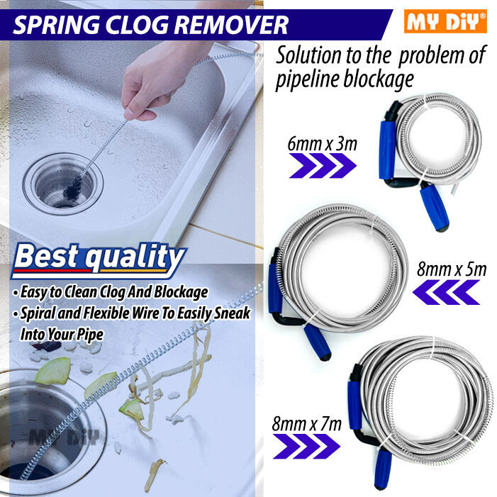 MYDIYSDNBHD - CLOG FREE SPRING SET SPIRAL PIPE CLEANING ROD SINK DRAIN ...