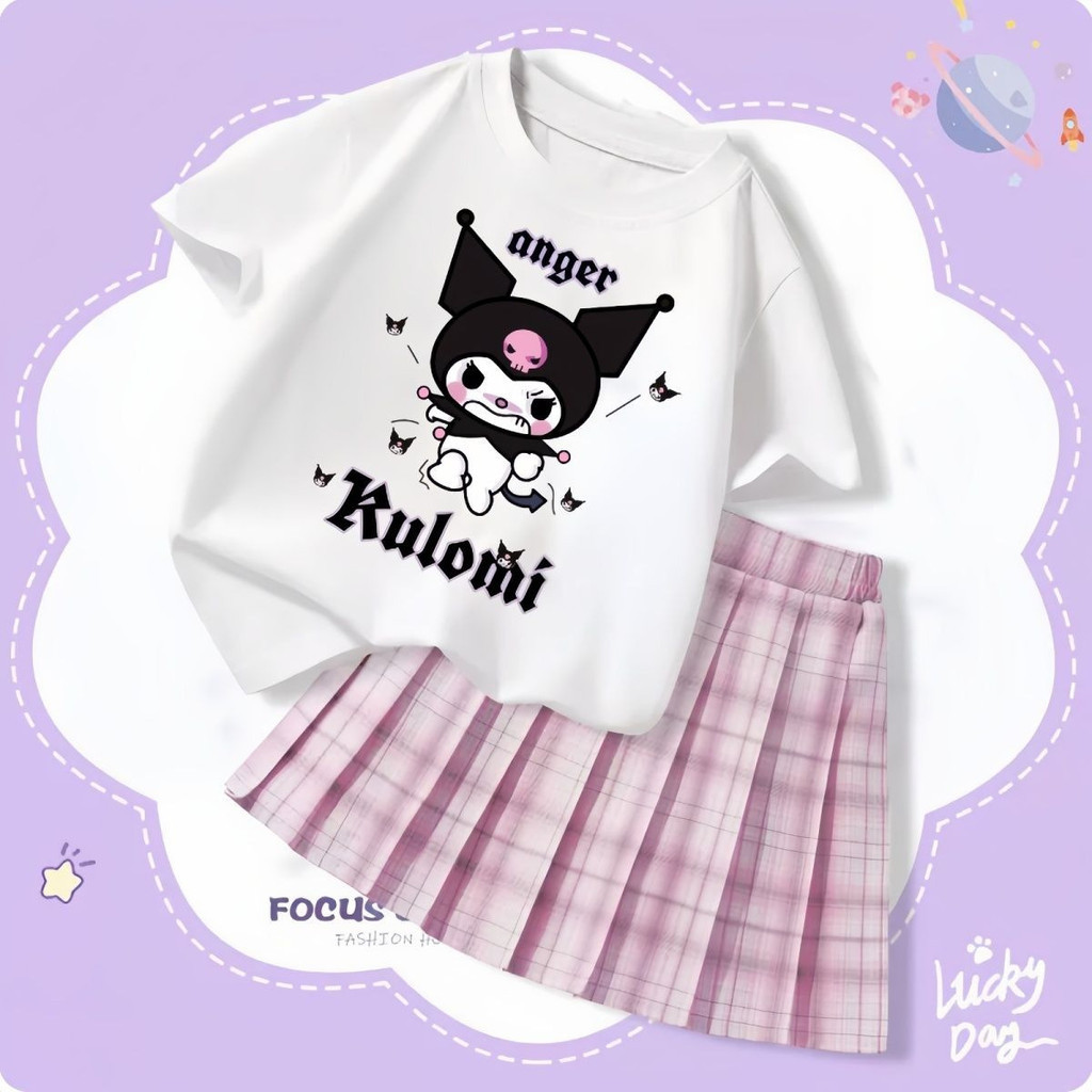 Kuromi Clothing T Shirt Jk Plaid Skirt 2 Piece Set Girls Academy Style Summer Dress Halloween