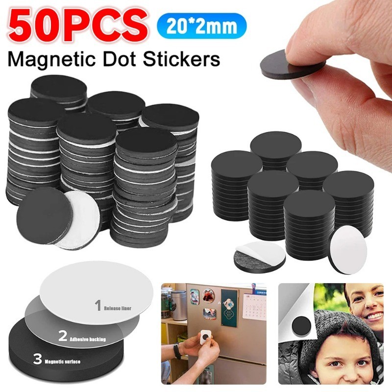 50Pcs Round Magnet Dots Stickers - Soft Rubber Magnet Sheet - Self ...