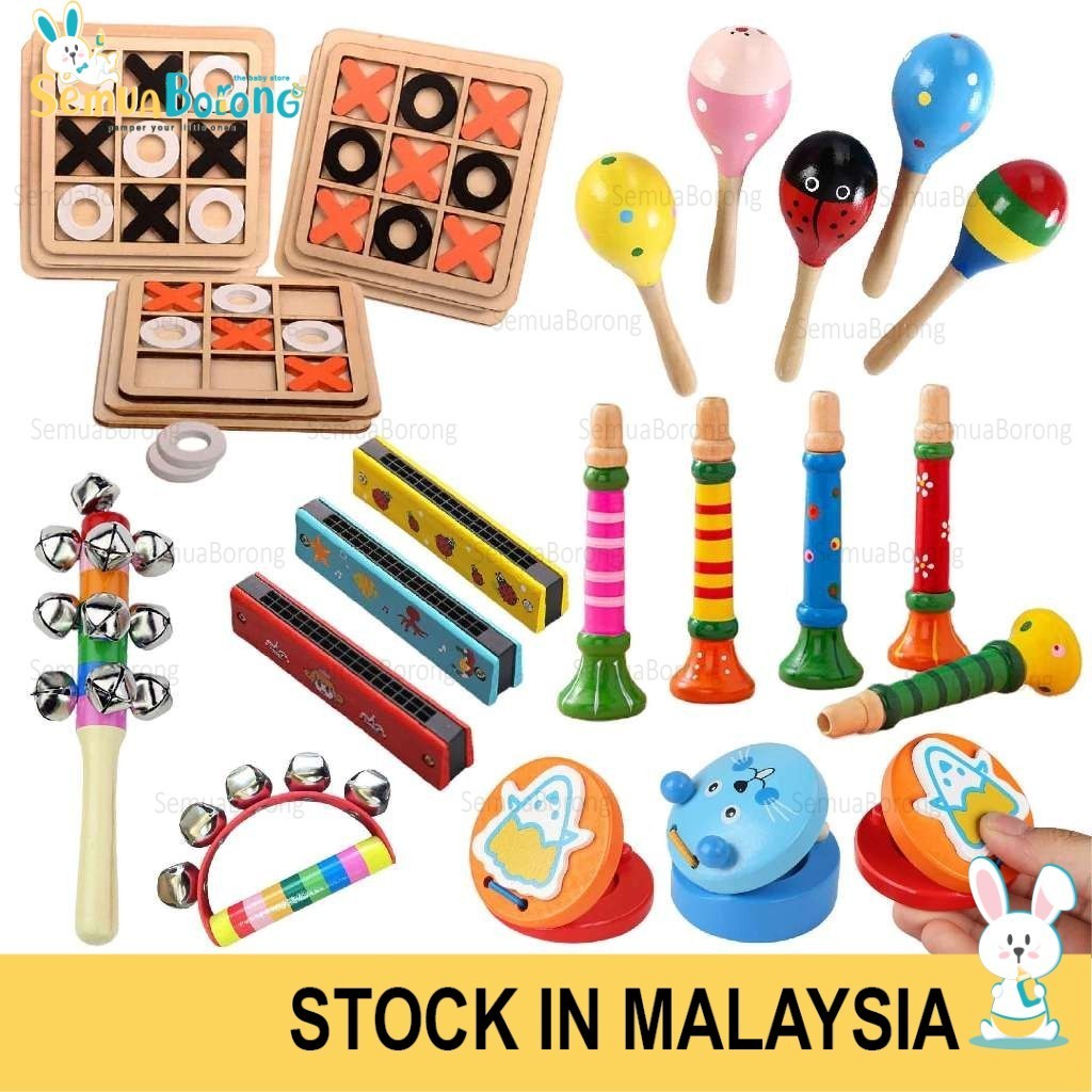 Kids Wooden Harmonica Toy TicTac Toe Maracas Rattle Shaker Instrument ...