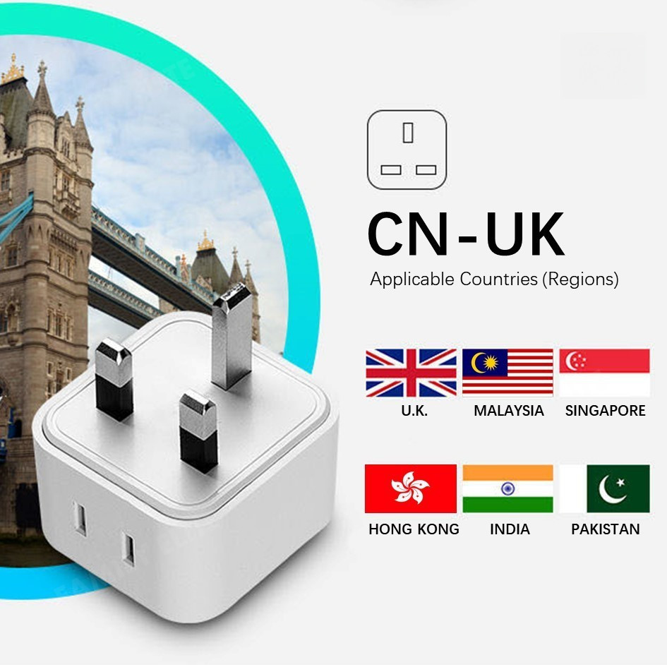 CN plug to UK plug, 3 pin converter adapter, 2500W 10A Max British ...