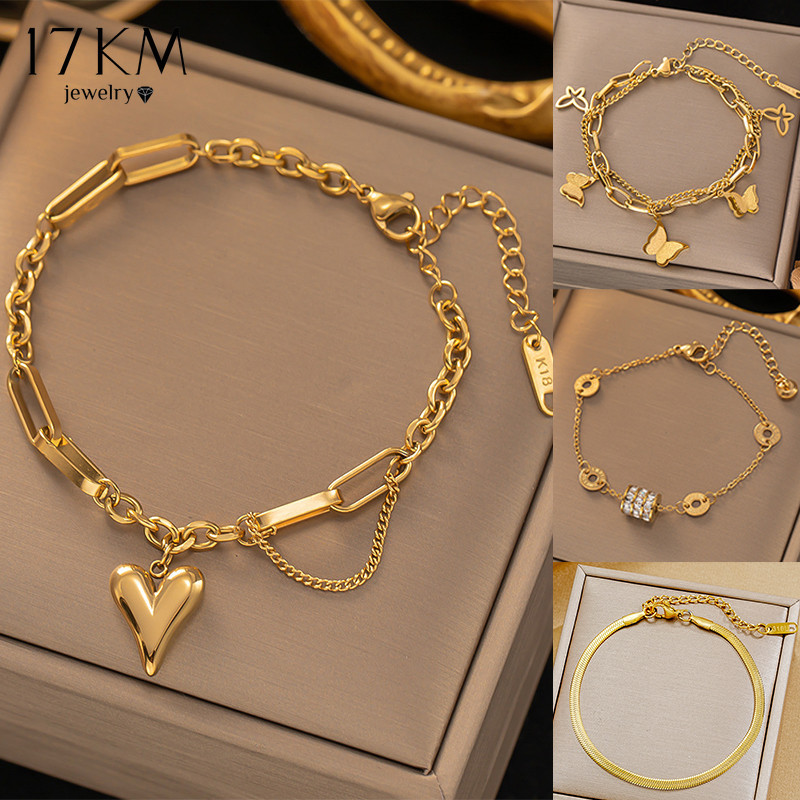 17KM Diamond Stainless Steel Bracelet for Women Elegant Pearl Crystal ...