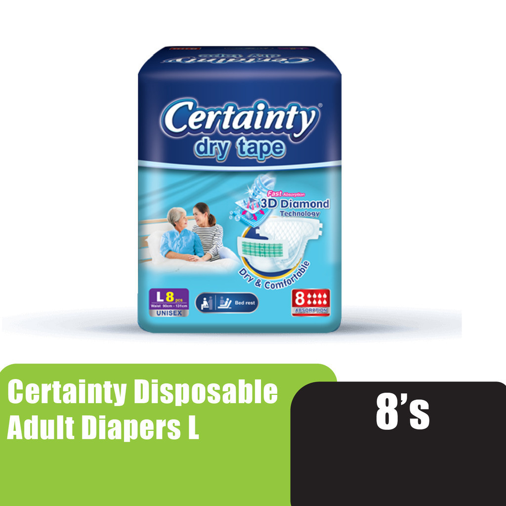 CERTAINTY Disposable Adult Diapers 8's Unisex Size - L, Adult Diapers ...