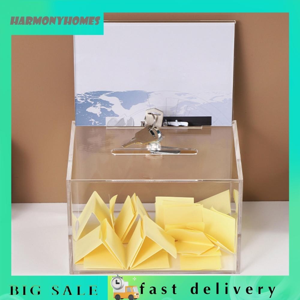 [harmonyhomes.my] Acrylic Donation Box with Lock and Sign Holder Ballot ...