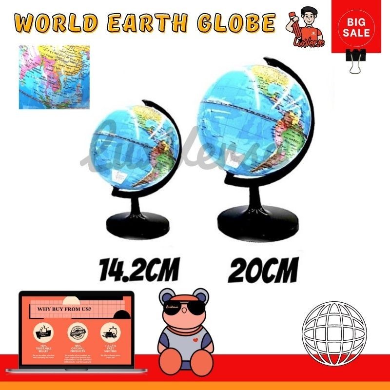 World Globe Earth 360 Degree Rotating Atlas Map Rotating Desk Stand ...