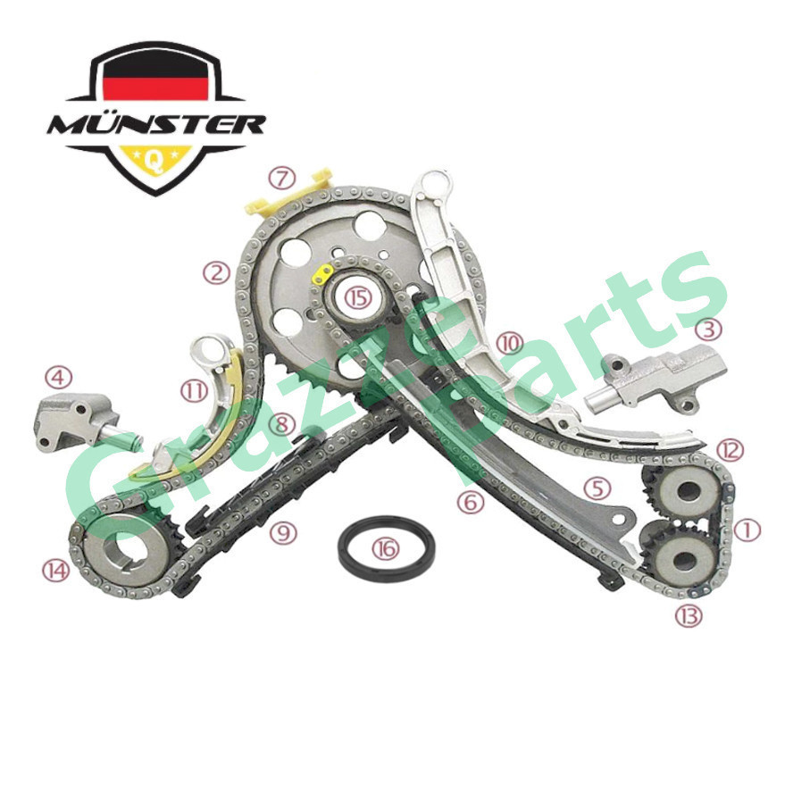 (16pc) Münster Timing Chain Kit Set Nissan Frontier 2.5 D22 Navara 2.5 ...