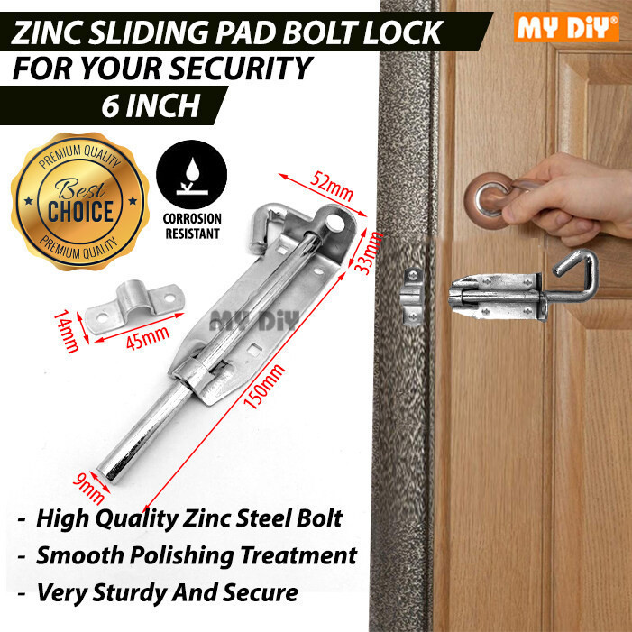 MYDIYHOMEDEPOT - 4" 6" 8" ZINC PLATED HOOK HEAD SLIDING DOOR LATCH ...