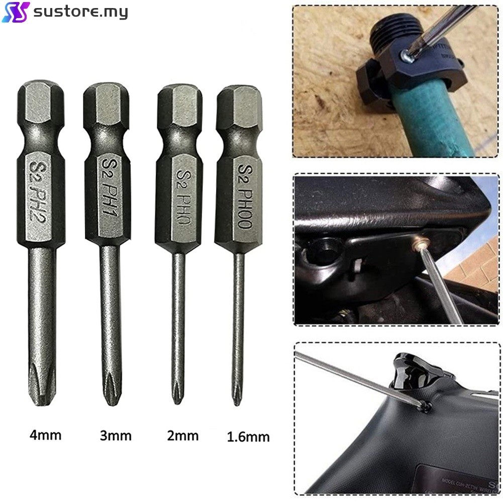 4pcs Hex Shank 50mm Cross Screwdriver Bits Electric Driver Tools PH00 ...