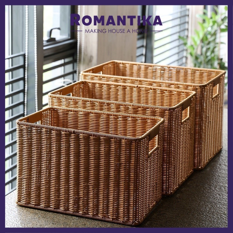 Romantika Rattan Woven Basket Storage Box Organizer Rectangle Woven ...
