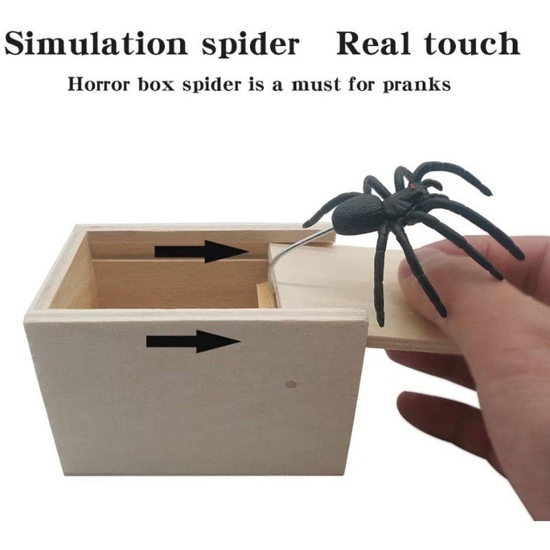 Ptr! Funny Spider Scare Box Wooden Prank Spider Hidden in Case Great ...