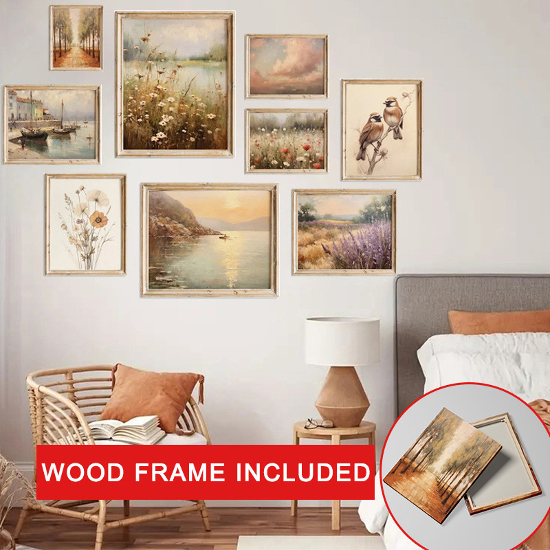 (With Frame）French Country Landscape Poster with Frame Vintage ...